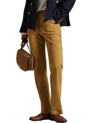 Ralph Lauren Relaxed Straight Suede Pants - Gold Dust