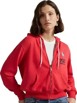 Ralph Lauren Big Pony Lightweight Fleece Zip Hoodie - Deep Orangey Red