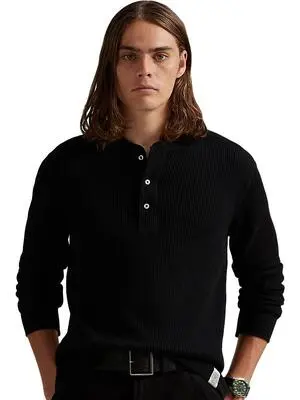 Ralph Lauren Waffle-knit Cotton Henley Shirt - Polo Black