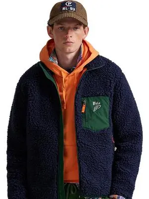 Ralph Lauren Logo Pile Fleece Jacket Cruise Navy