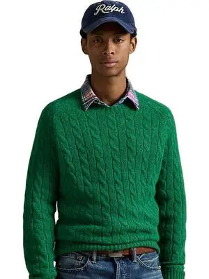 Ralph Lauren Cable-knit Sweater With Suede Patches - Basil Green