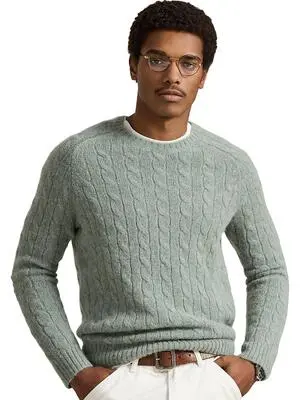 Ralph Lauren Cable-knit Sweater With Suede Patches - Fern Green Heather