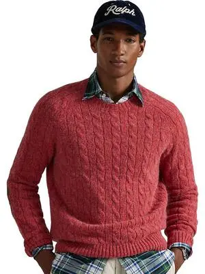 Ralph Lauren Cable-knit Sweater With Suede Patches - Fire Opal Red Hthr