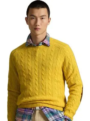 Ralph Lauren Cable-knit Sweater With Suede Patches - Medallion Yellow
