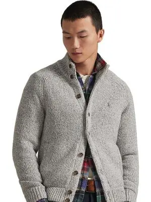 Ralph Lauren Wool-Blend Mockneck Cardigan Grey Marl