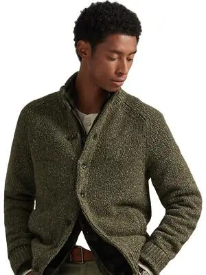 Ralph Lauren Wool-Blend Mockneck Cardigan Olive Marl