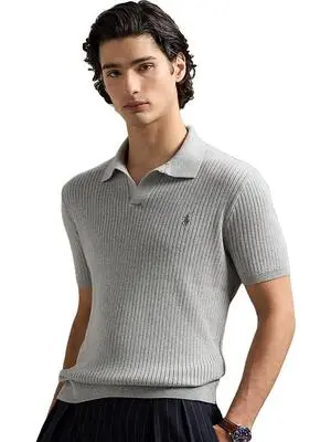Ralph Lauren Rib-knit Cotton Johnny-collar Sweater - Andover  Heather