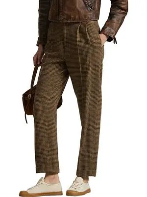Ralph Lauren Wool Houndstooth Pleated Pants - Olive Multi Houndsto