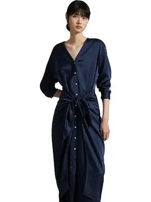 Ralph Lauren Satin Tie-front Wrap Shirtdress - Norfolk Blue