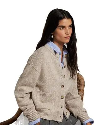 Ralph Lauren Cashmere Crewneck Cardigan - Almond Marl