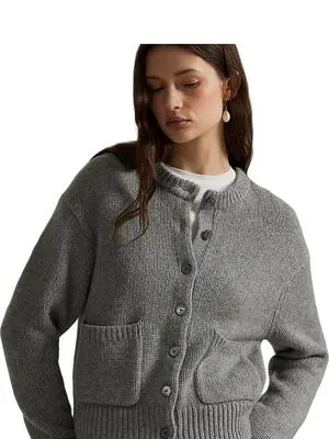 Ralph Lauren Cashmere Crewneck Cardigan - Outpost Gray Heather
