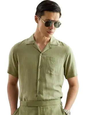 Ralph Lauren Silk-linen Camp Shirt - Fern Green