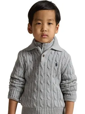Ralph Lauren Cable-Knit Cotton Polo Sweater Andover Heather