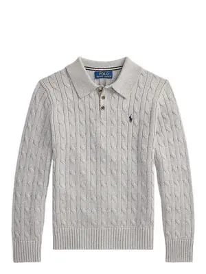 Ralph Lauren Cable-Knit Cotton Polo Sweater Grey
