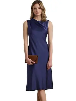 Ralph Lauren Pleated Satin Charmeuse Cocktail Dress - Charter Blue