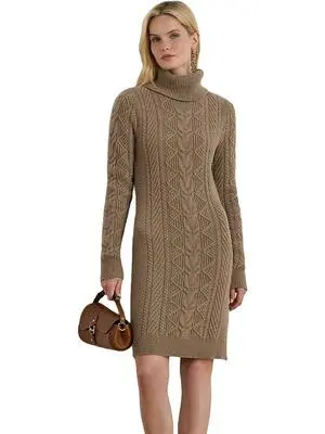 Ralph Lauren Cable-knit Turtleneck Sweater Dress - Adirondack Heather