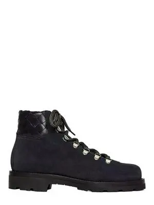 SCAROSSO Catherine Woven-panel Lace-up Boots - Black