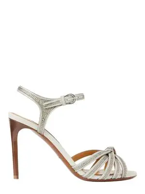 Ralph Lauren 95mm Embellished Knot Heeled Sandals - Grey