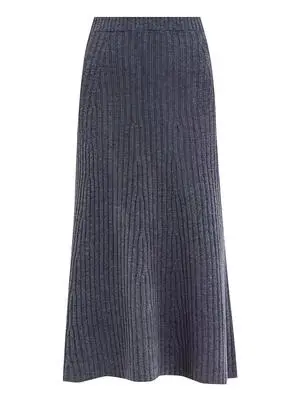 TWINSET Ribbed Flared Midi Skirt - Grey