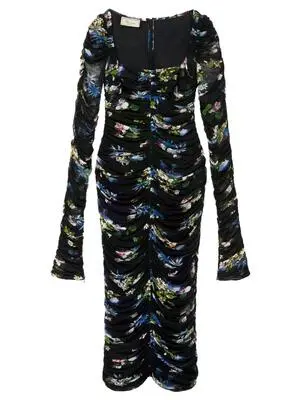 Blumarine Floral-print Midi Dress - Black
