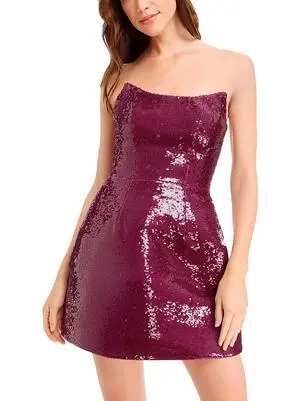 Dress The Population Amity Sequin Mini Dress - Dark Fuchsia