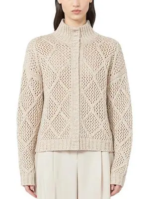 Max Mara Diamond Knit Sequin Cardigan - Beige