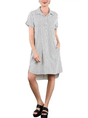 BILLY T Denim Shirtdress - Black Pinstripes