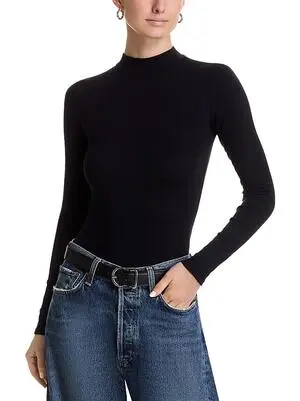 PERFECTWHITETEE Lauryn Mock Neck Rib Long Sleeve Tee - True Black