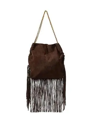 Veronica Beard Large Suede Fringe Slouch Shoulder Bag - Espresso
