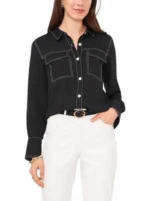 Vince Camuto Top Stitched Blouse - Rich Black