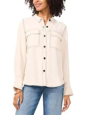 Vince Camuto Top Stitched Blouse Soft Cream
