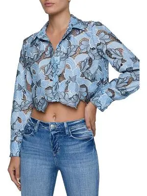 L'Agence Akemi Cropped Button Down Blouse - Blue Multi