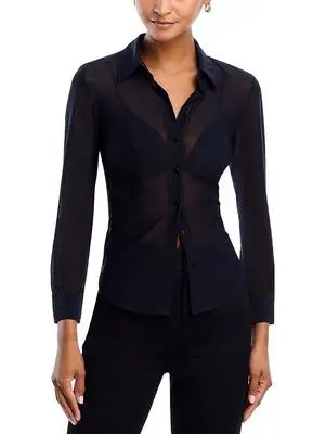 L'Agence Indiana Fitted Mesh Blouse - Black