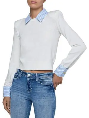 L'Agence April Poplin Collar Pullover - White/blue Stripe