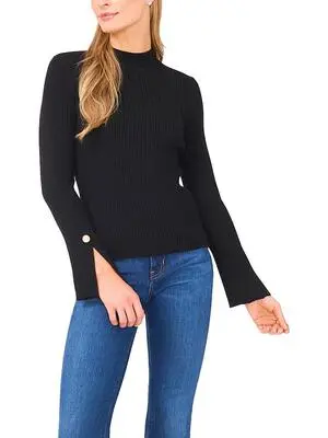 Ted Baker London Alivia Mock Neck Button Cuff Sweater - Rich Black