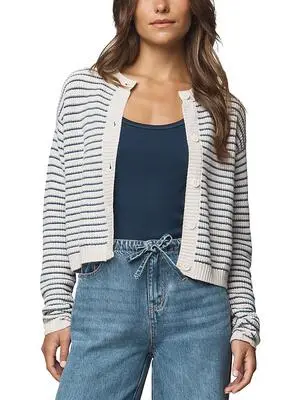 Splendid Amber Stripe Crop Cardigan - Pale Oak Heather/ice Navy