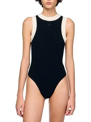 Sandro Color Blocked Knit Bodysuit - Black