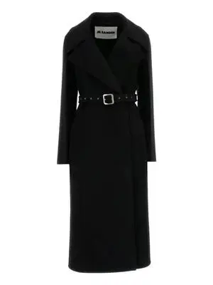 JIL SANDER Belted Wool Coat - Black