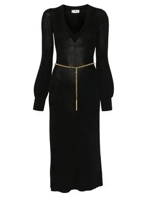 Elisabetta Franchi Balloon-sleeve V-neck Midi Dress - Black