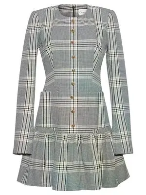 Cara Cara Adams Plaid Ruffled Mini Dress - Grey