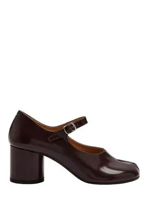 MAISON MARGIELA Tabi Mary Jane 60 Glossed Leather Pumps - Brown