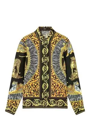Versace Wild Cats Printed Silk Shirt - Black