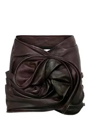 Magda Butrym Rose-draped Leather Mini Skirt - Brown