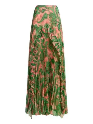Etro Pleated Ruffled Maxi Skirt - Green