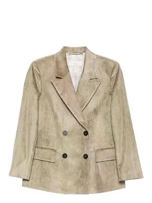 Peserico Corduroy Double-breasted Blazer - Green