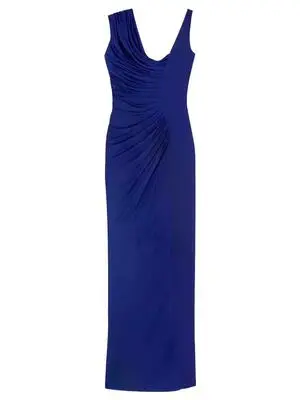 Versace Inverted Satin Crepe Draped Midi Gown - Blue