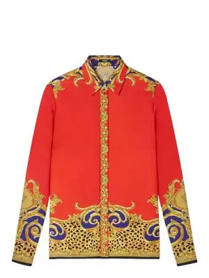 Versace Silk Cheetah Barocco Shirt - Red
