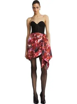 Bcbgmaxazria Floral Wrap Mini Dress - Black & Washed Floral Chilli