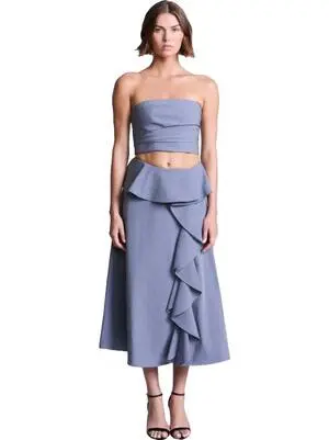 Bcbgmaxazria Cascade Midi Skirt - Yarn Dye Denim Blue Suiting