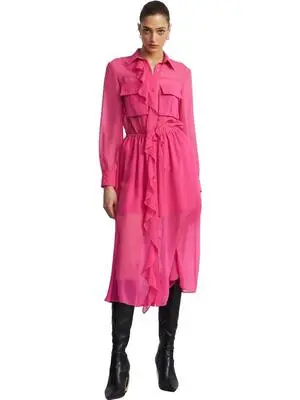 Bcbgmaxazria Solid Ruffle Shirt Dress - Fuchsia Purple